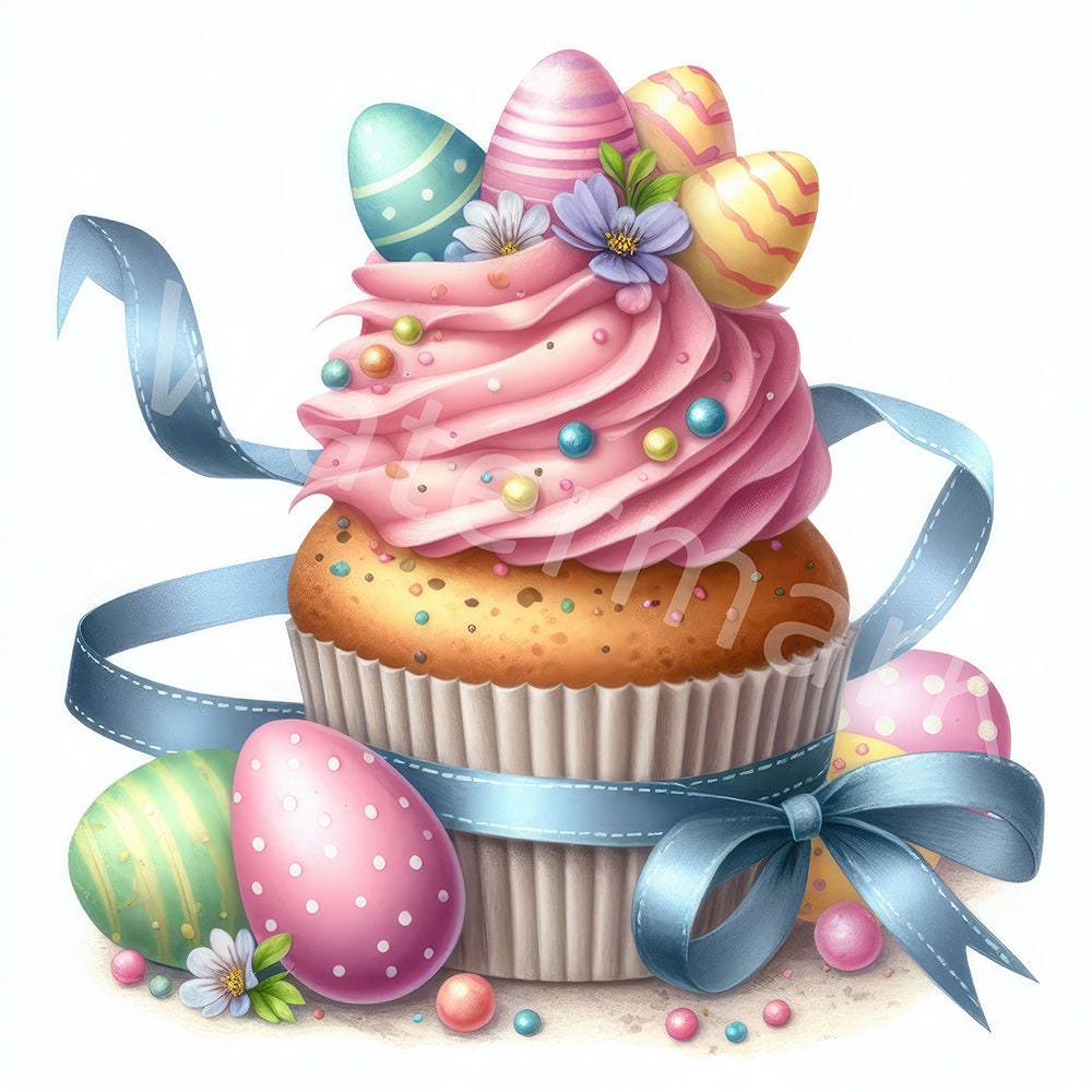Easter Cupcakes Clipart, 12 JPG, Digital Download, Watercolor Clipart ...
