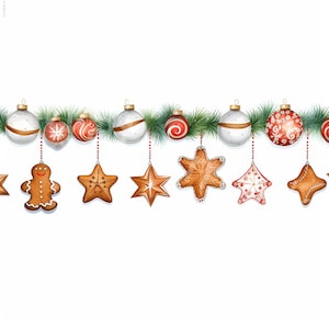 Christmas Borders Clipart: Gingerbread & Baubles Garlands (digital ...