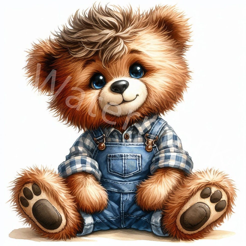 Watercolor Teddy Bear Clipart: Jeans Outfit (digital Download) - Etsy