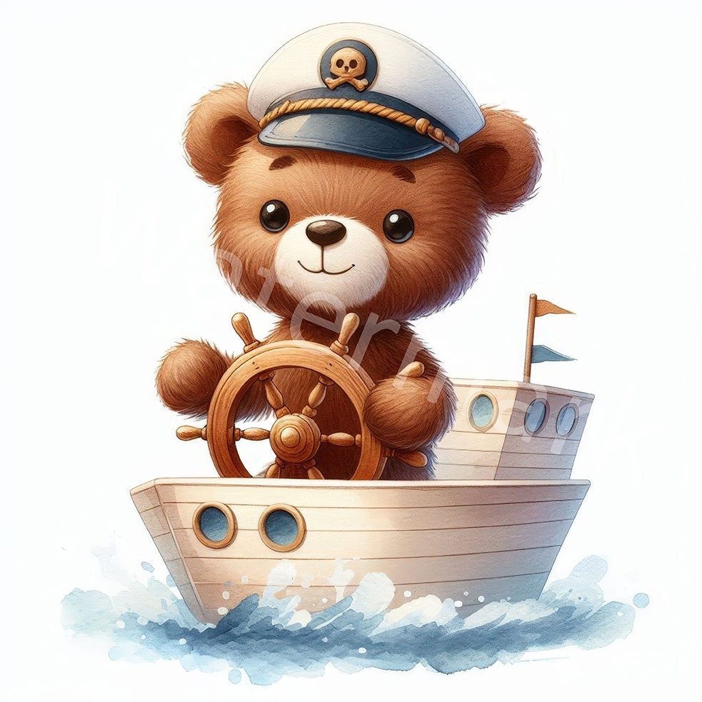 Sailor Teddy Bear Clipart: Marine Watercolor Illustrations (digital ...