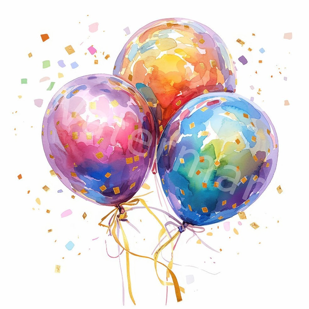 Watercolor Birthday Balloons Clipart: Kids Party Graphics (digital ...