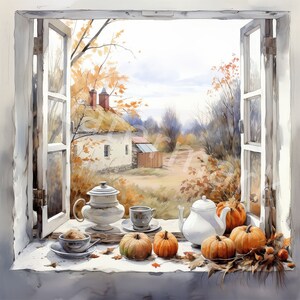 Autumn Window Watercolor Clipart: Fall Landscape (digital Download) - Etsy