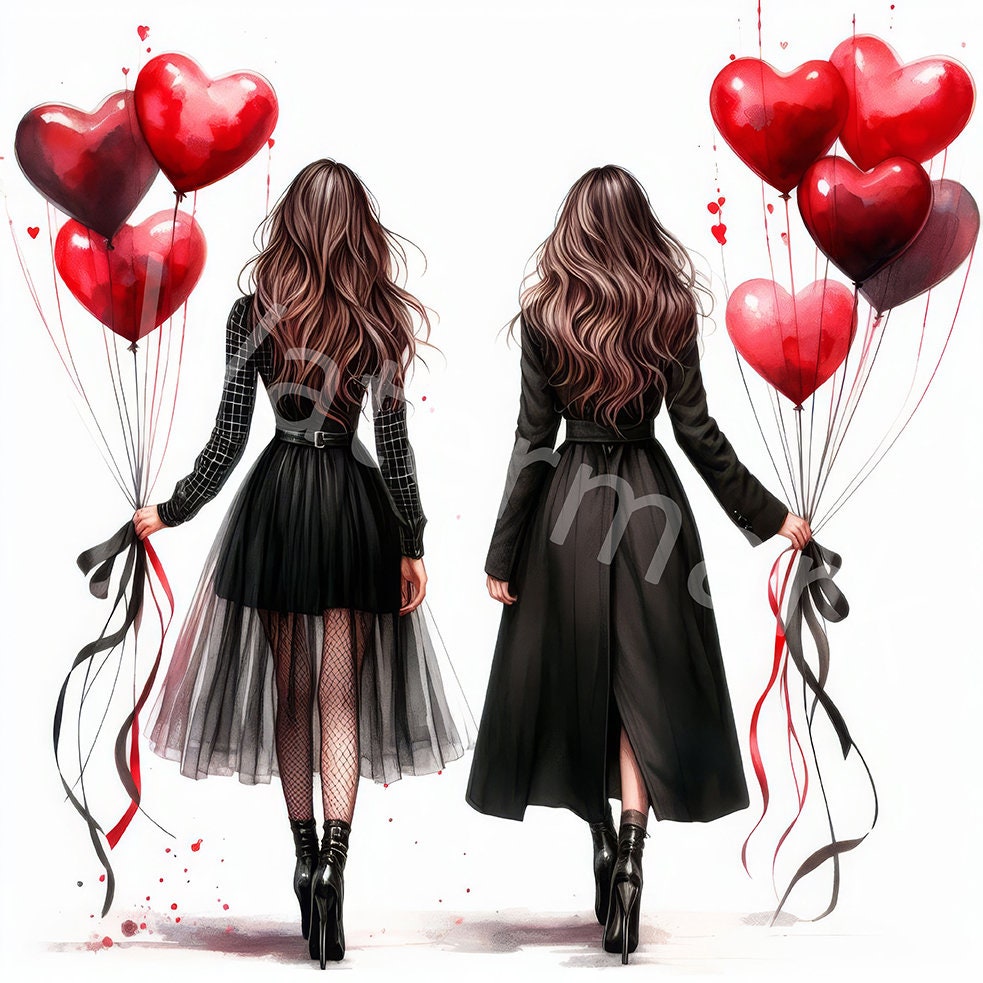 Valentine's Day Girl Clipart, 12 JPG, Digital Download, Girl With Heart ...