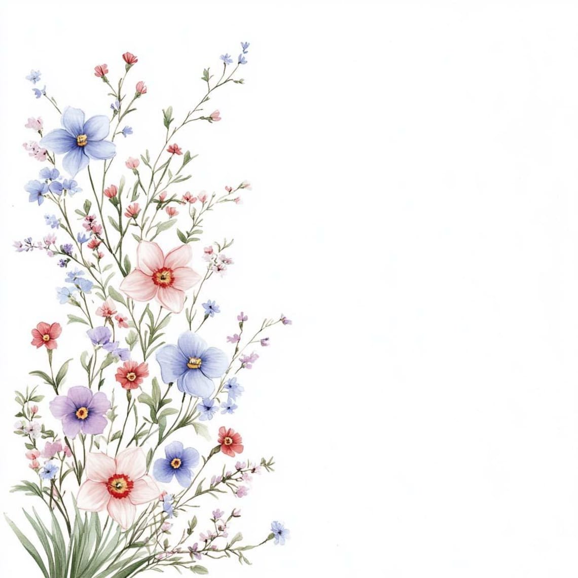 Spring Flower Border Clipart: Watercolor Floral Motifs (digital ...