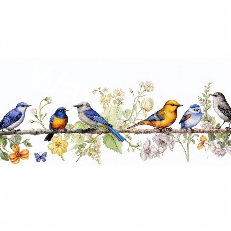 Watercolor Birds Border Clipart: Floral Frame (digital Download) - Etsy