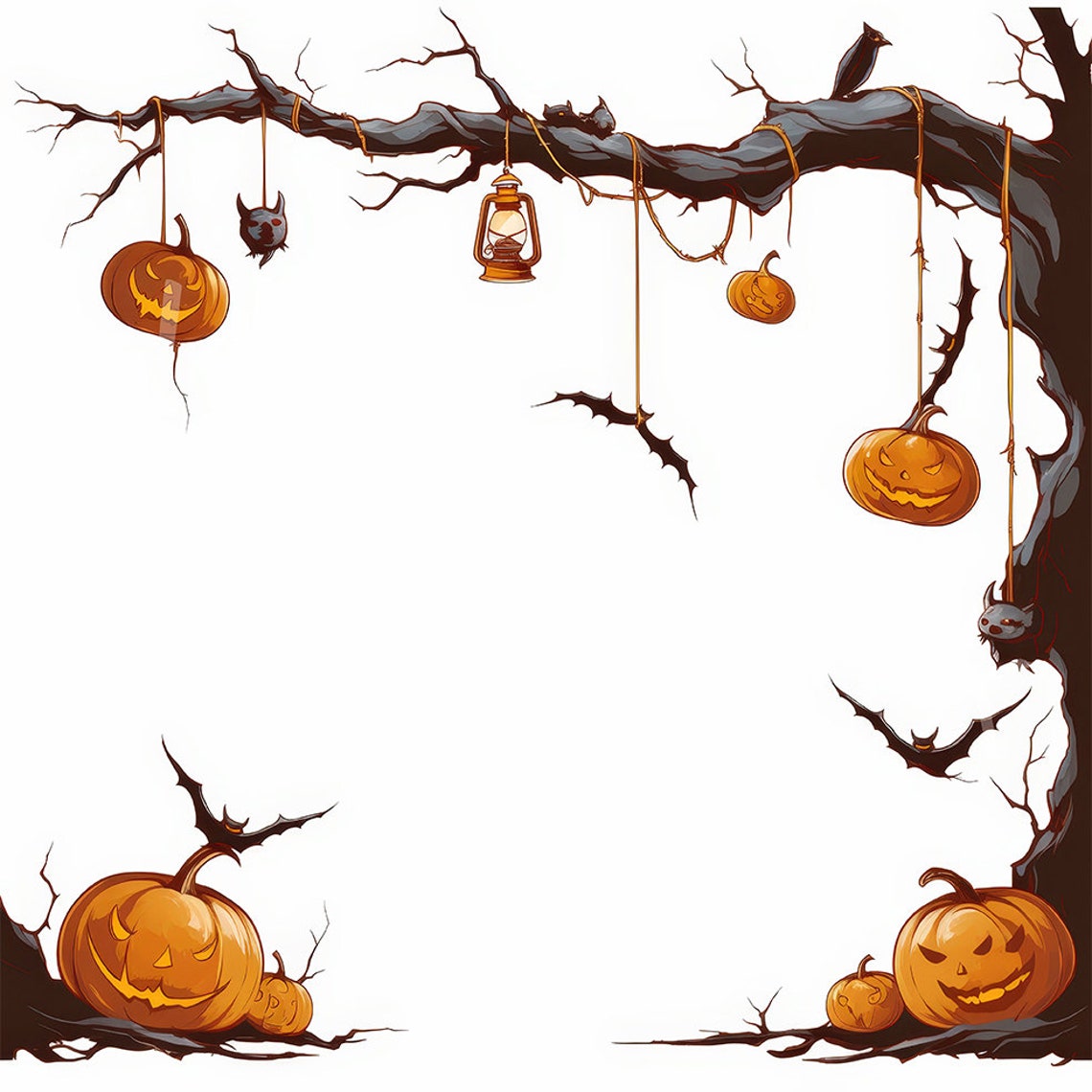 Watercolor Halloween Clipart Frames: Pumpkin & Bat Motifs (digital ...