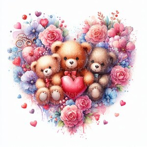 Valentine's Day Heart Clipart, 12 JPG, Teddy Bears in Love, Digital ...