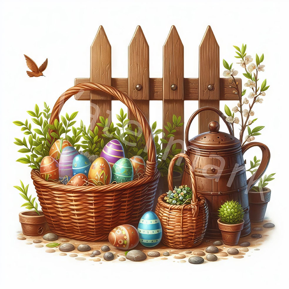 Easter Garden Clipart: Bunny, Eggs, Gate (digital Download) - Etsy