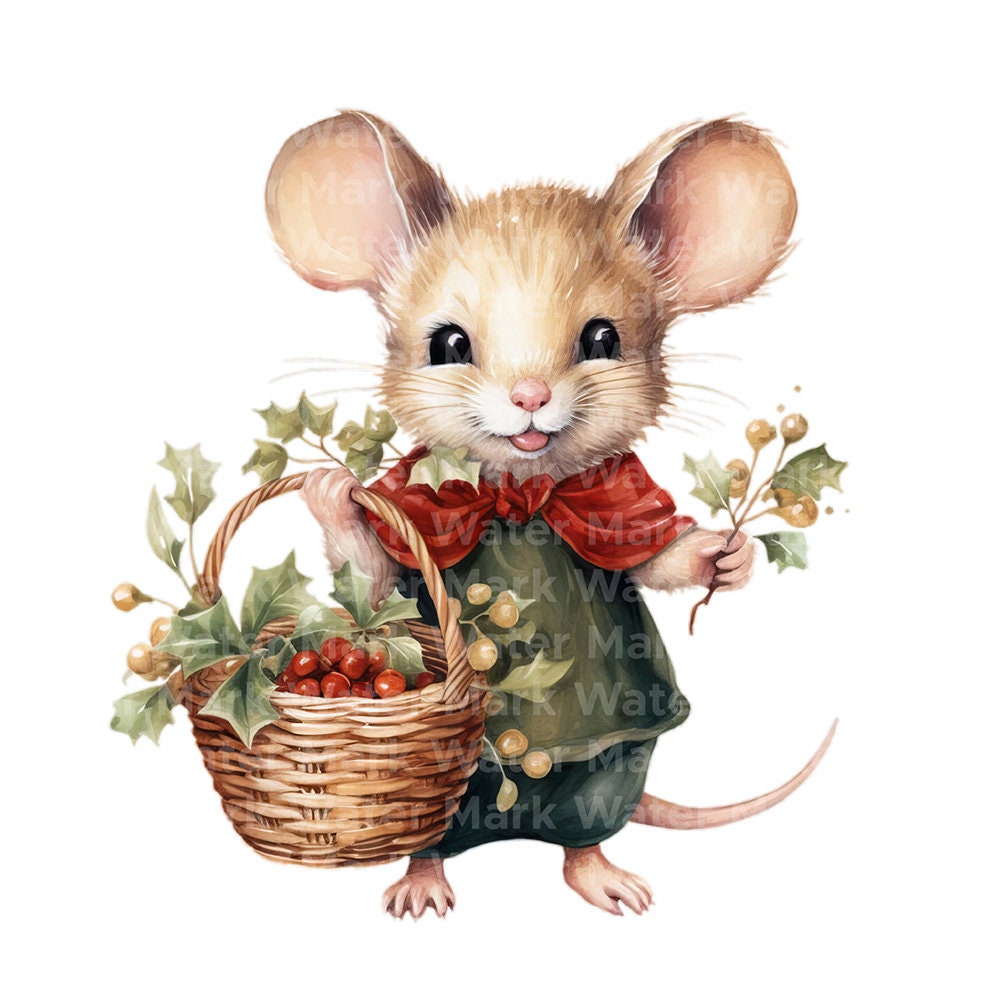 Christmas Mouse Clipart, 12 Jpg, Watercolor Clipart,mouse With ...