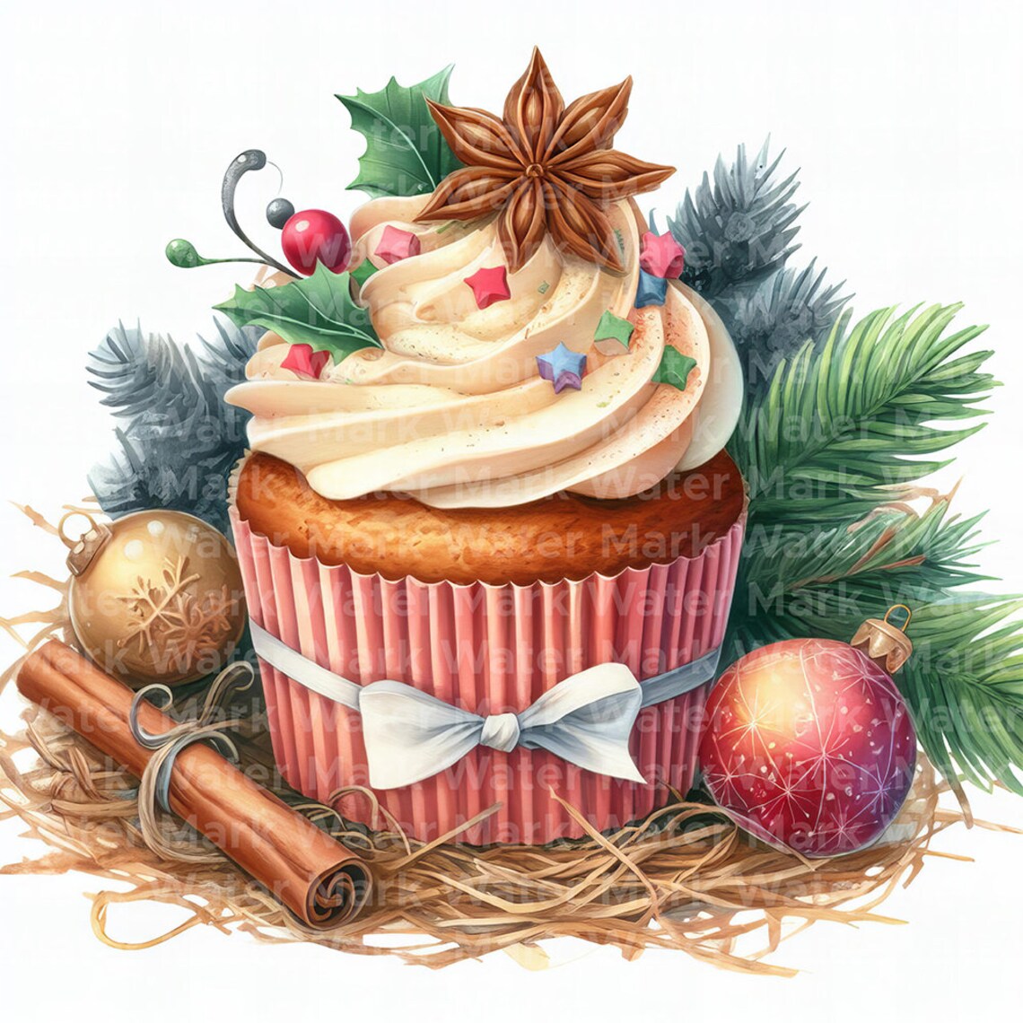 Christmas Cupcakes Clipart 12 JPG Watercolor Clipart - Etsy