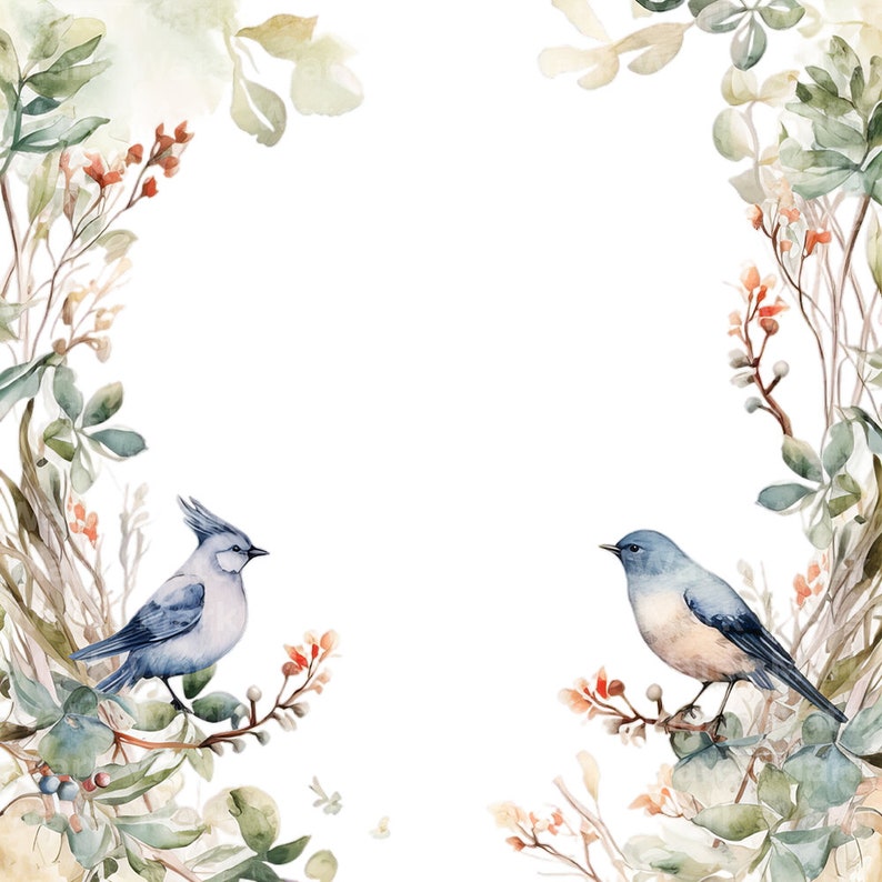 Watercolor Birds Frame Clipart, 10 JPG, Digital Paper Crafts, Frame ...