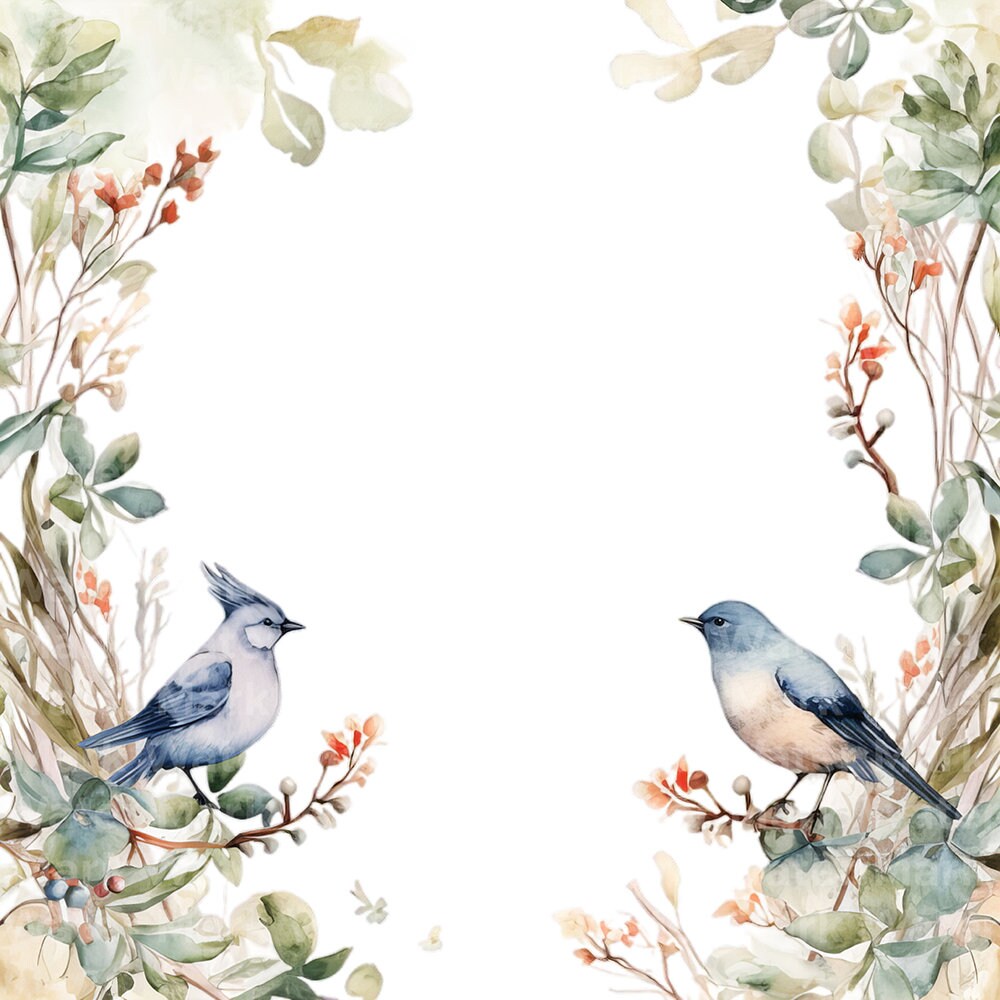 Watercolor Bird Frame Clipart: Floral Card Making (digital Download) - Etsy