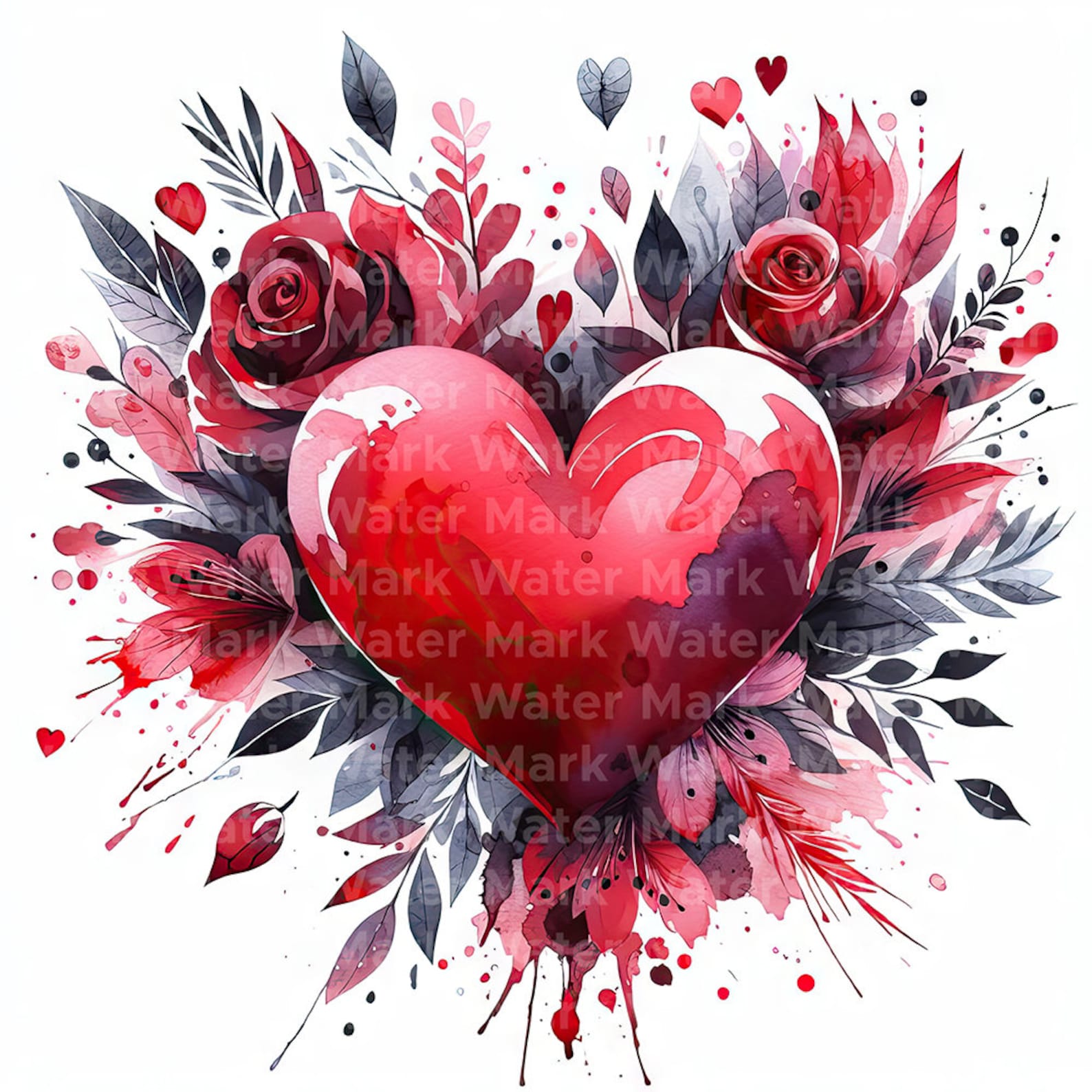 Valentine's Day Hearts Watercolor Clipart, 12 JPG, Digital Download ...