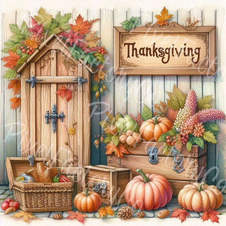 Vintage Thanksgiving Clipart Set: Rustic Harvest Pumpkins (digital ...