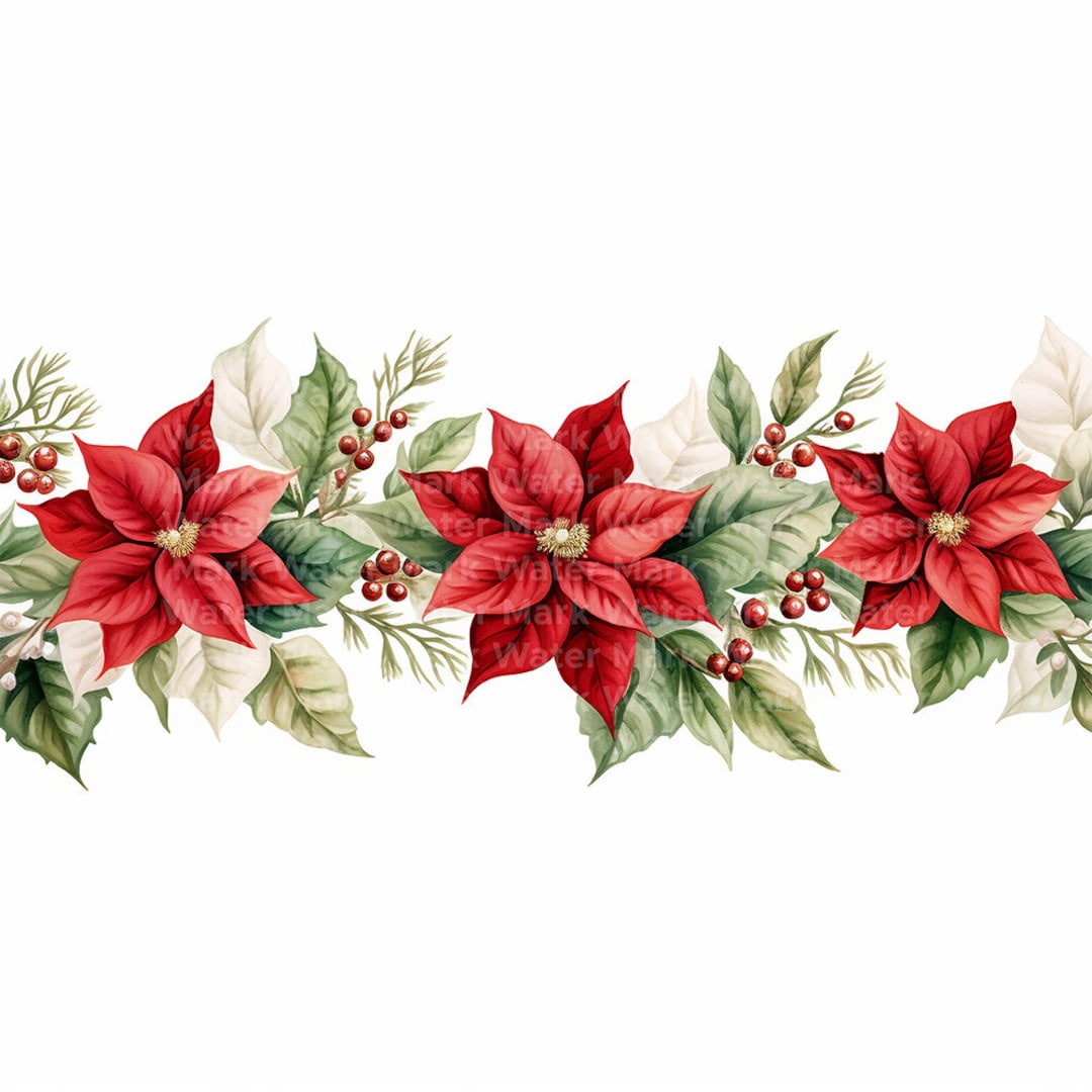 Watercolor Christmas Poinsettia Borders Clipart (digital Download) - Etsy