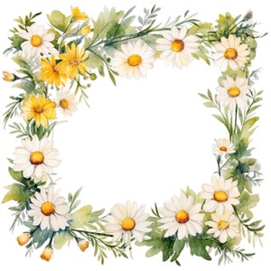 Watercolor Daisies Frame Clipart, 14 JPG, Digital Paper Crafts, Frame ...