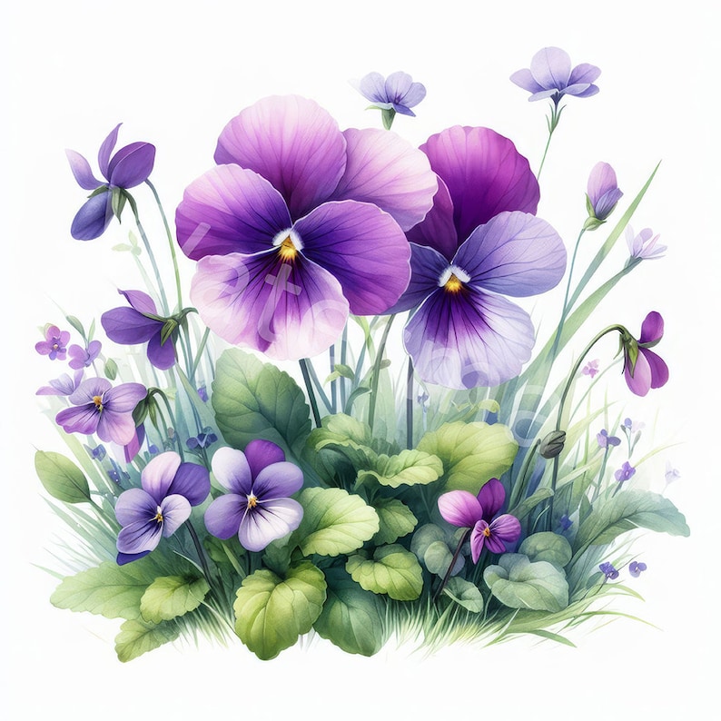 Watercolor Violet Flower Clipart: Floral Digital Paper (digital ...