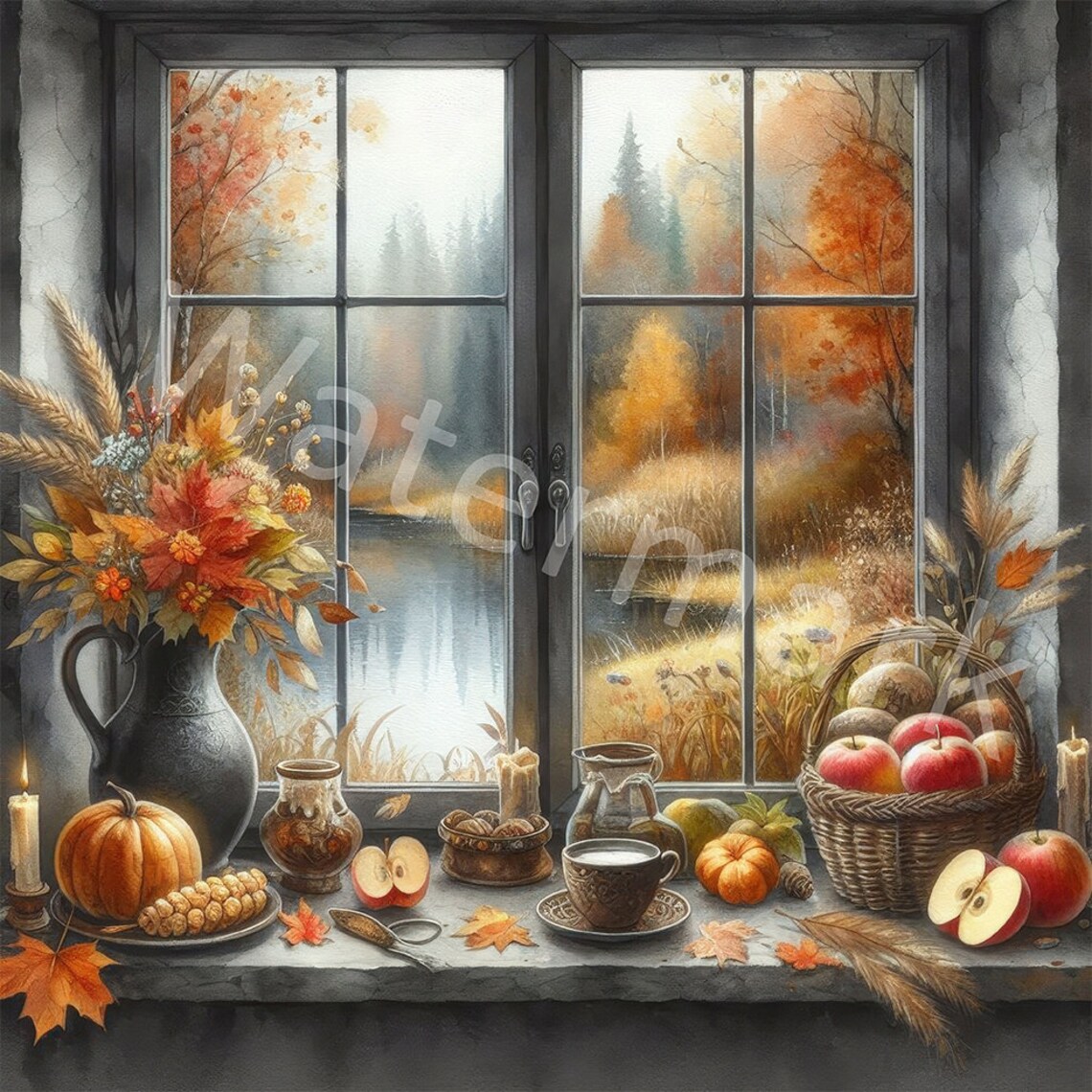 Watercolor Autumn Window Clipart: Fall Landscape (digital Download) - Etsy
