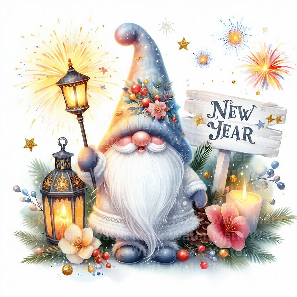 New Year Gnomes Clipart: Watercolor Style (digital Download) - Etsy
