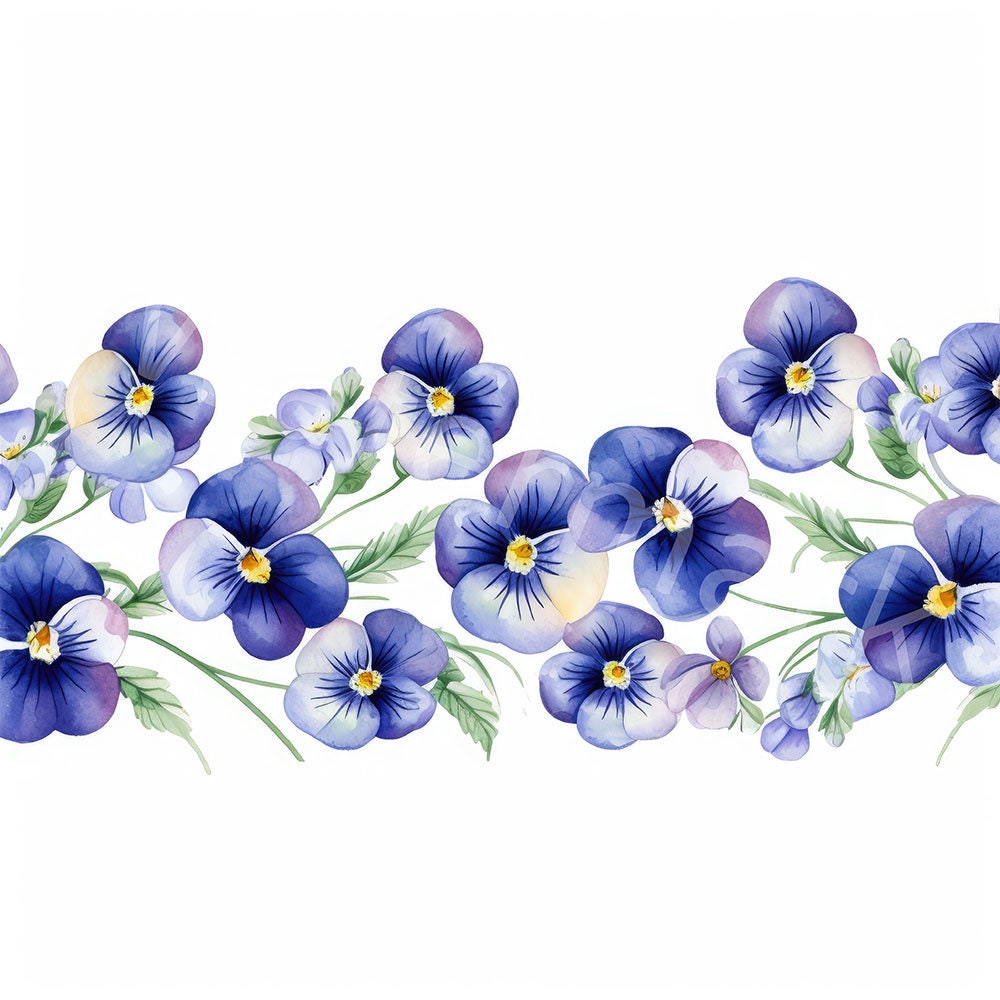 Watercolor Pansies Border Clipart: Floral Card Making (digital Download ...