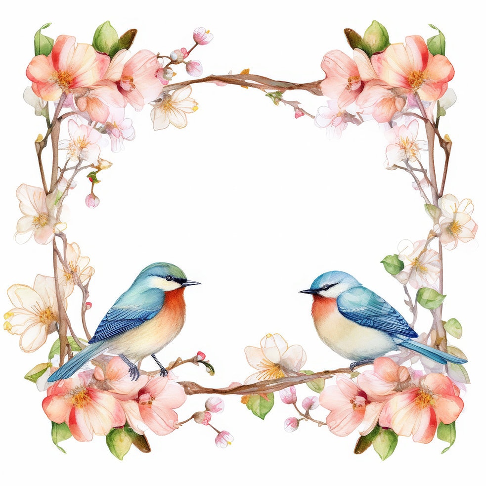 Watercolor Birds Border Clipart, 13 JPG, Digital Download, Digital ...