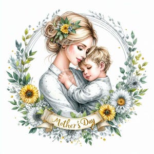 Mother’s Day Clipart Bundle Watercolor Mom and Child Floral Frames ...