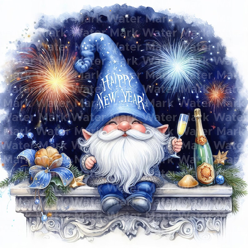 New Year Gnomes Clipart: Watercolor Eve Graphics (digital Download) - Etsy