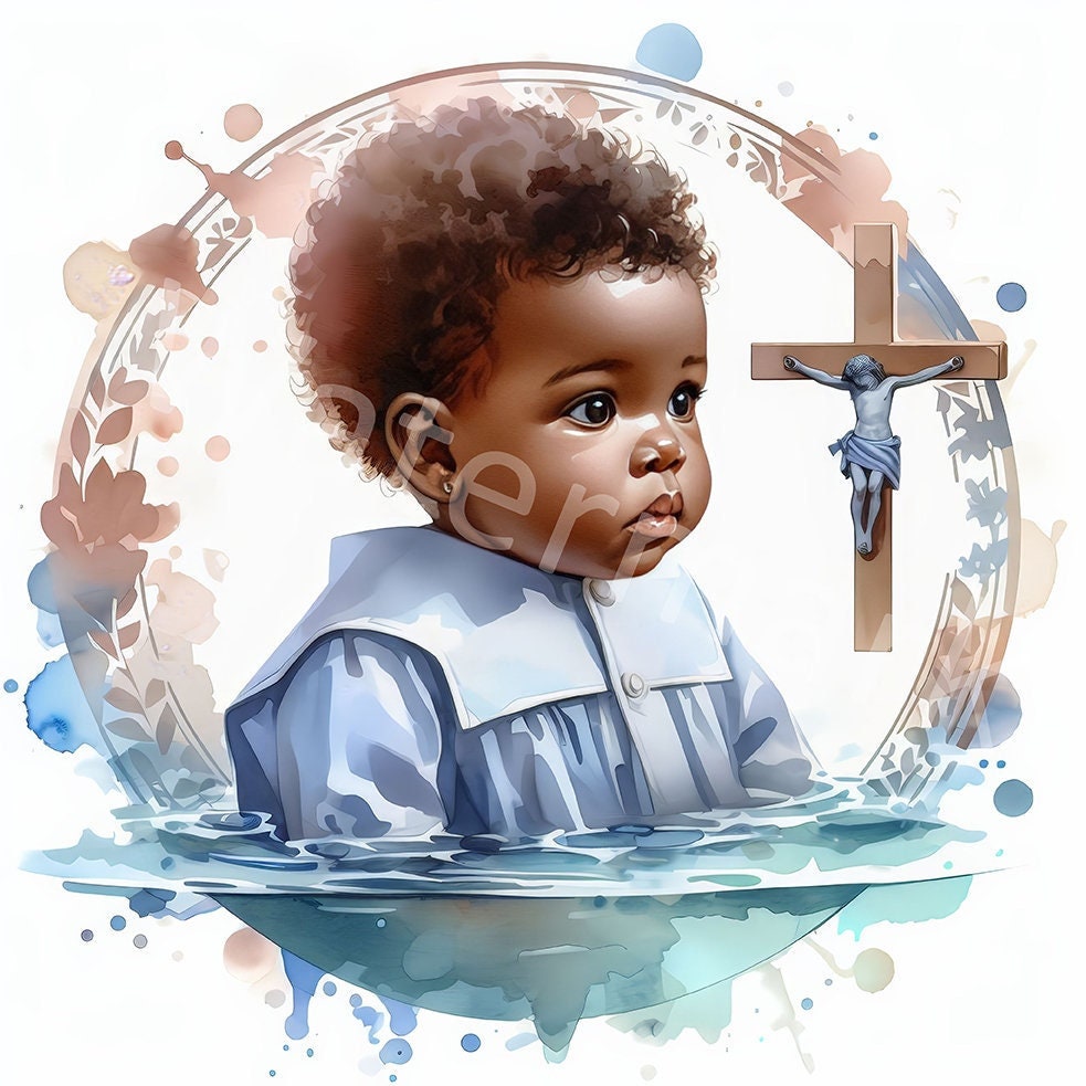 Baby Baptism Clipart, 12 Jpg, Digital Download, Paper Crafts, Black Baby Boy Baptism, Religious ...