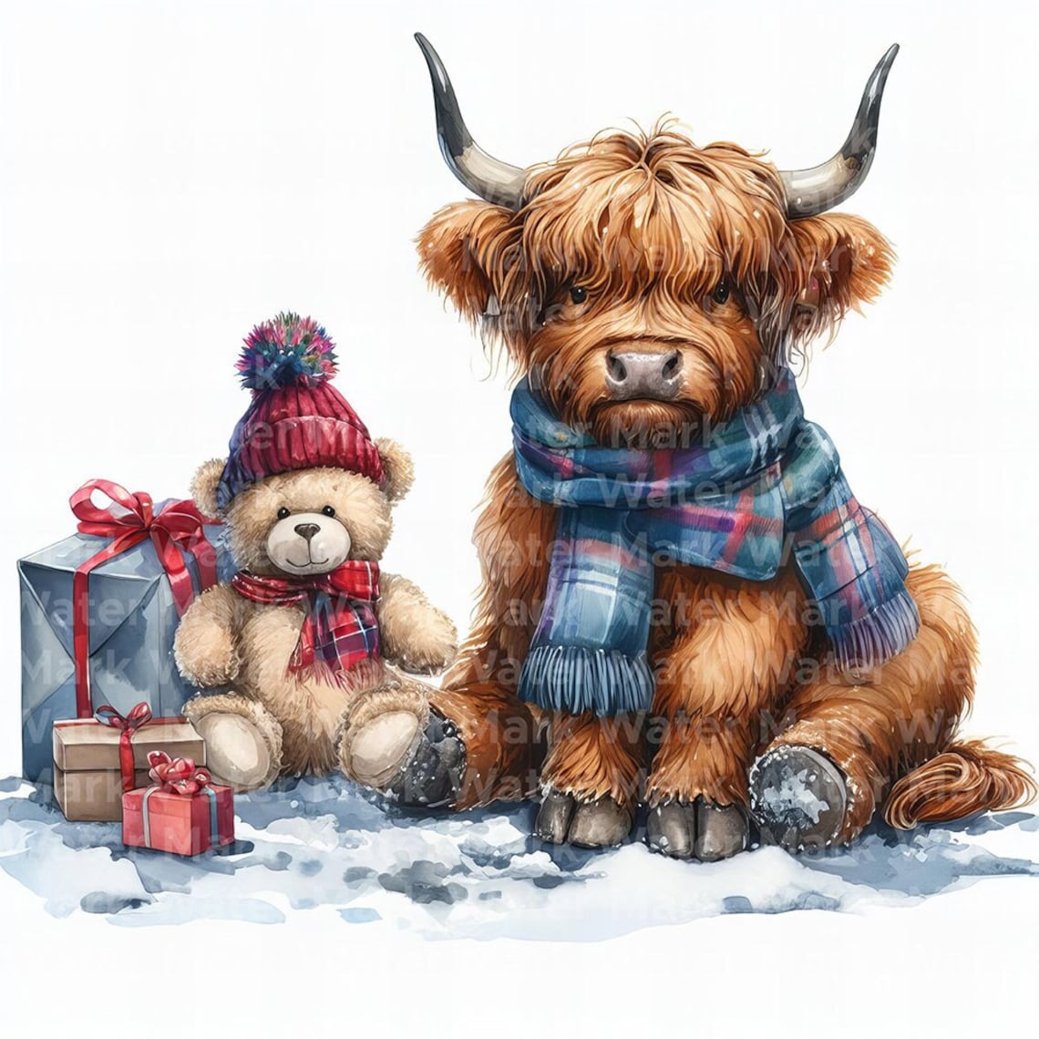 Christmas Highland Cow Clipart 12 Jpg Digital Download Card - Etsy