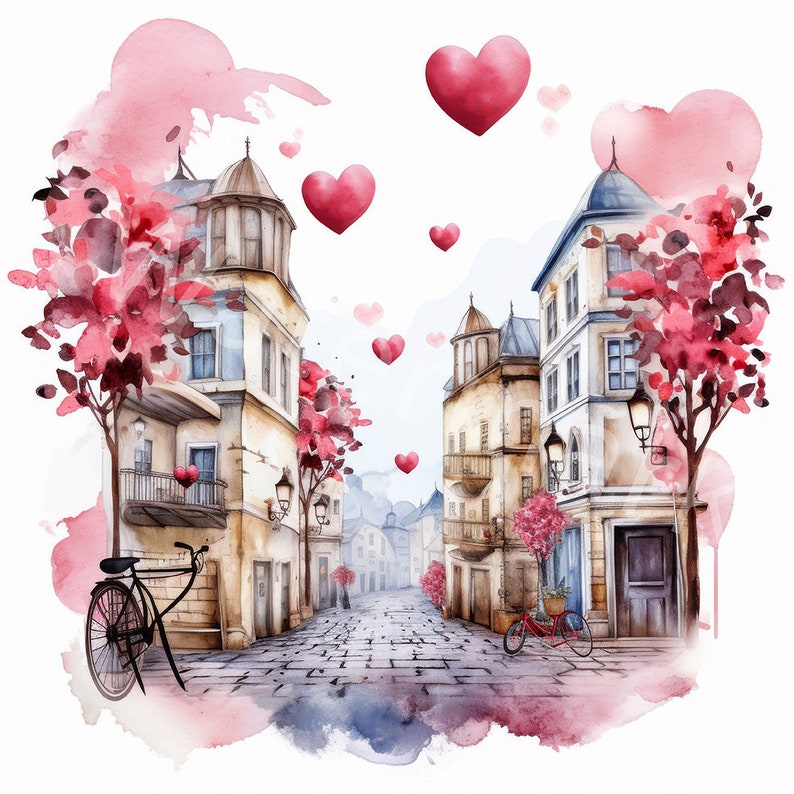 Valentine's Day Street Clipart, 12 JPG, Digital Download, Valentine's ...