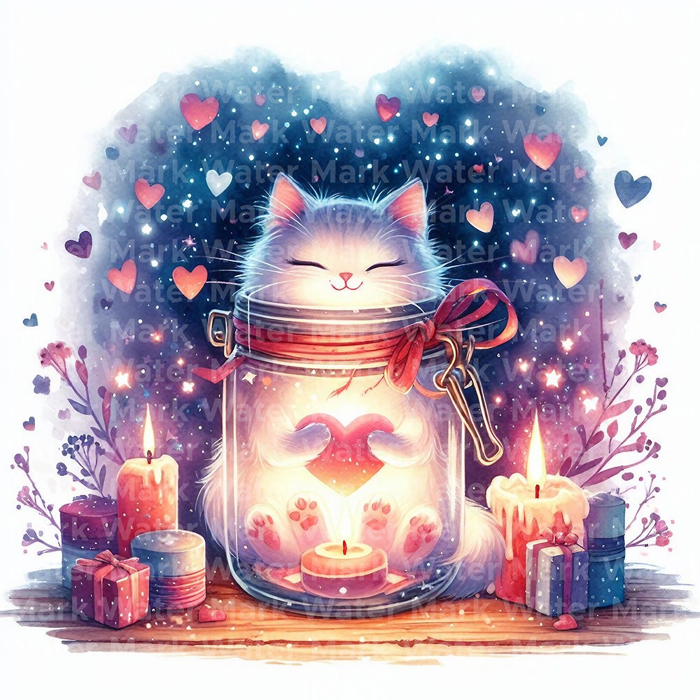 Valentine's Day Cat Clipart, 11 JPG, Heart Clipart, Digital Download ...