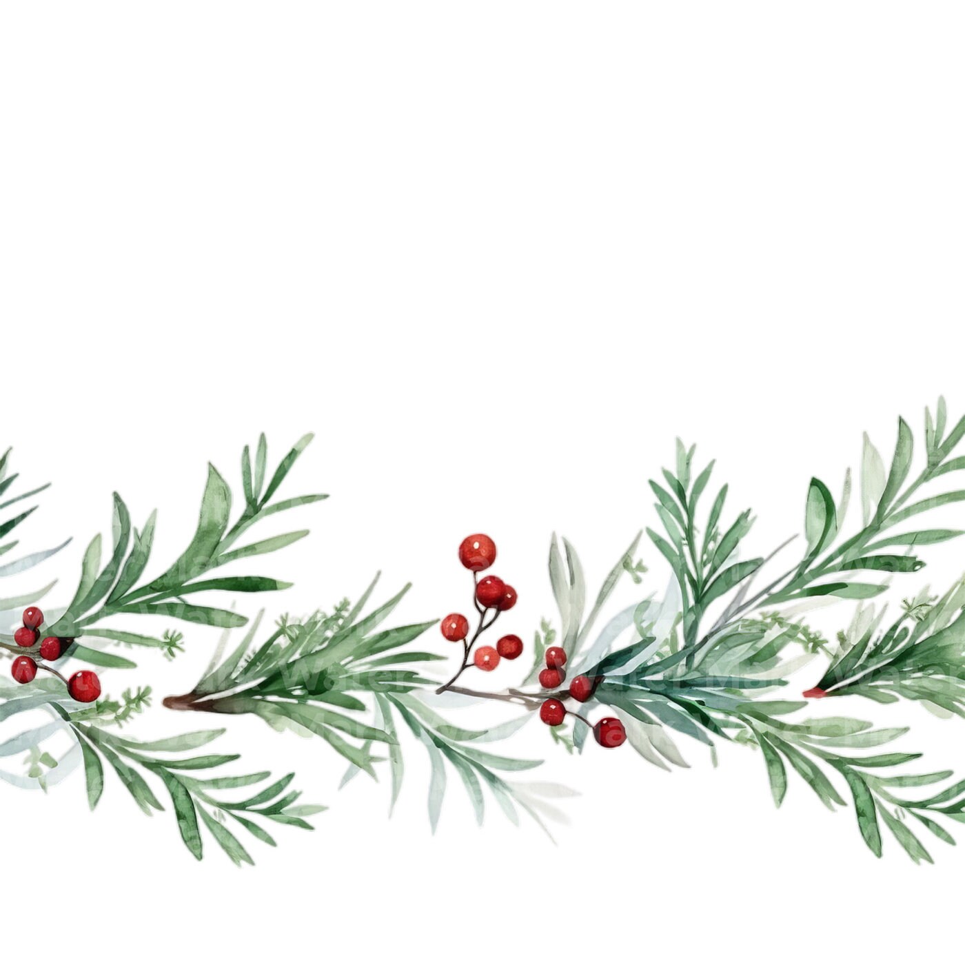 Watercolor Christmas Border Clipart: Mistletoe & Berries (digital ...