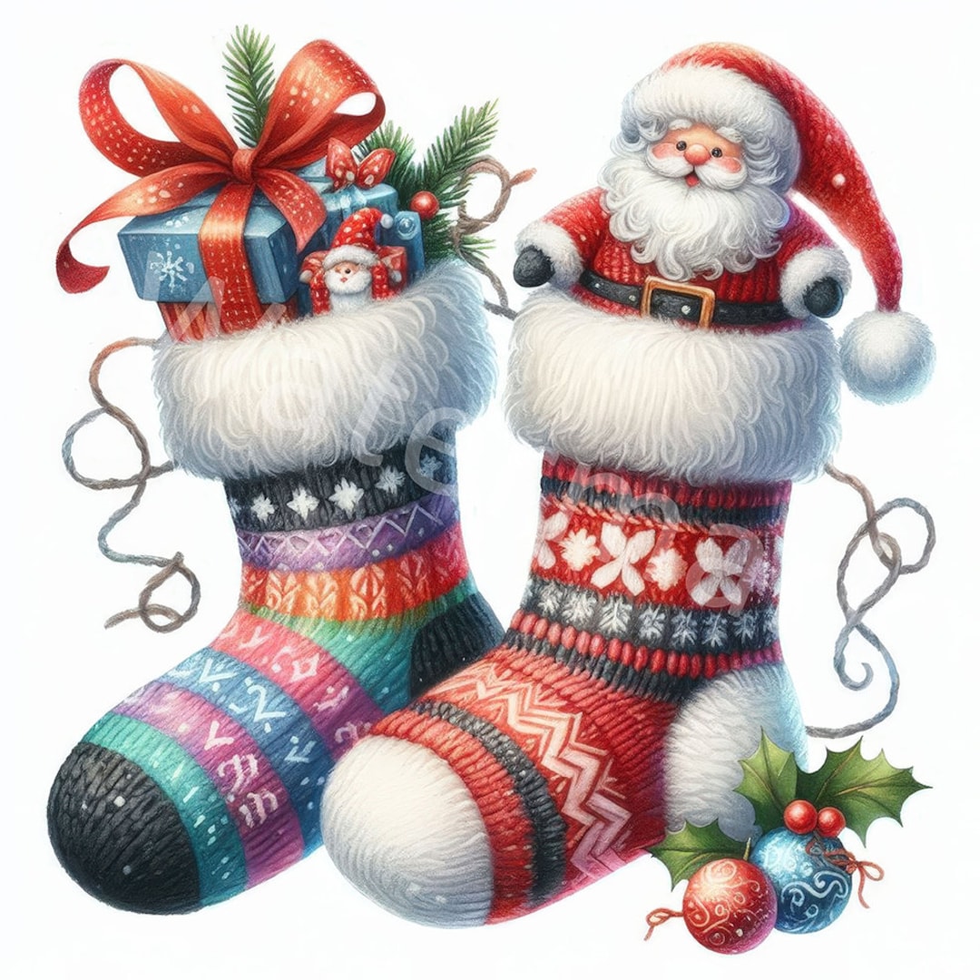 Watercolor Christmas Socks Clipart: Holiday Scrapbooking (digital ...