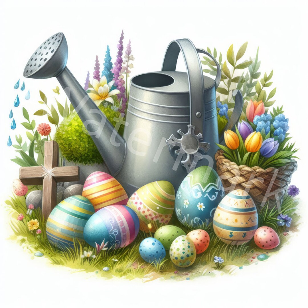 Easter Garden Clipart, 11 JPG, Digital Download, Garden Gate, Bunny and ...