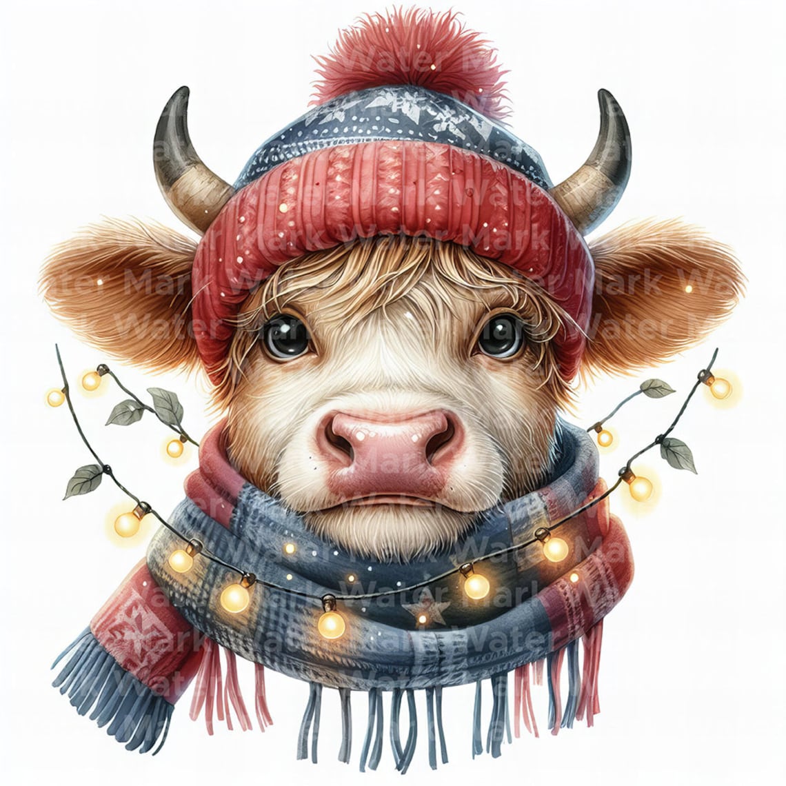 Christmas Cow Clipart, 12 Jpg, Digital Download, Card Making,watercolor ...