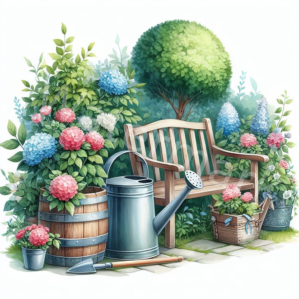 Watercolor Summer Garden Clipart: Floral Card Design (digital Download ...