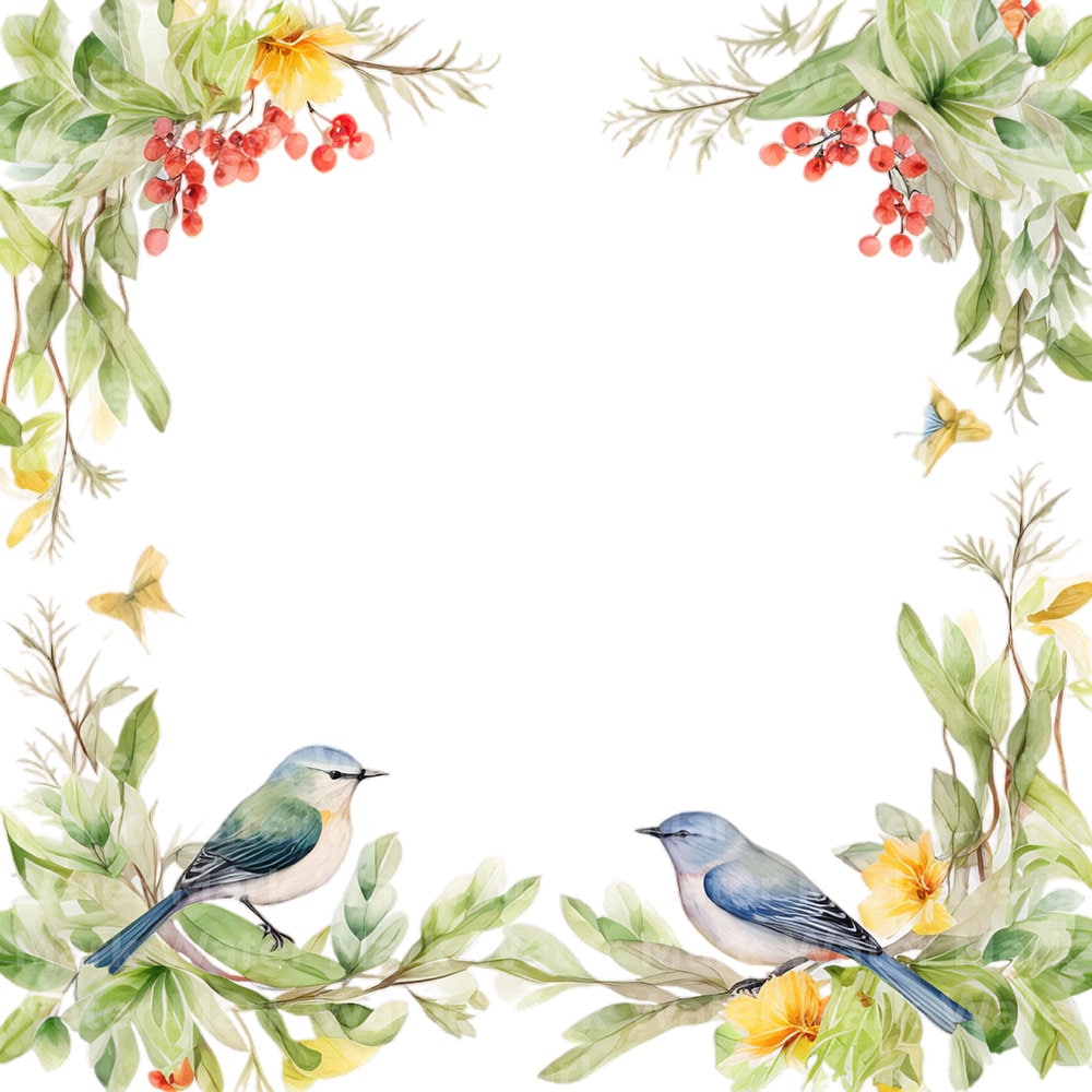 Watercolor Birds Frame Clipart, 10 JPG, Digital Paper Crafts, Frame ...