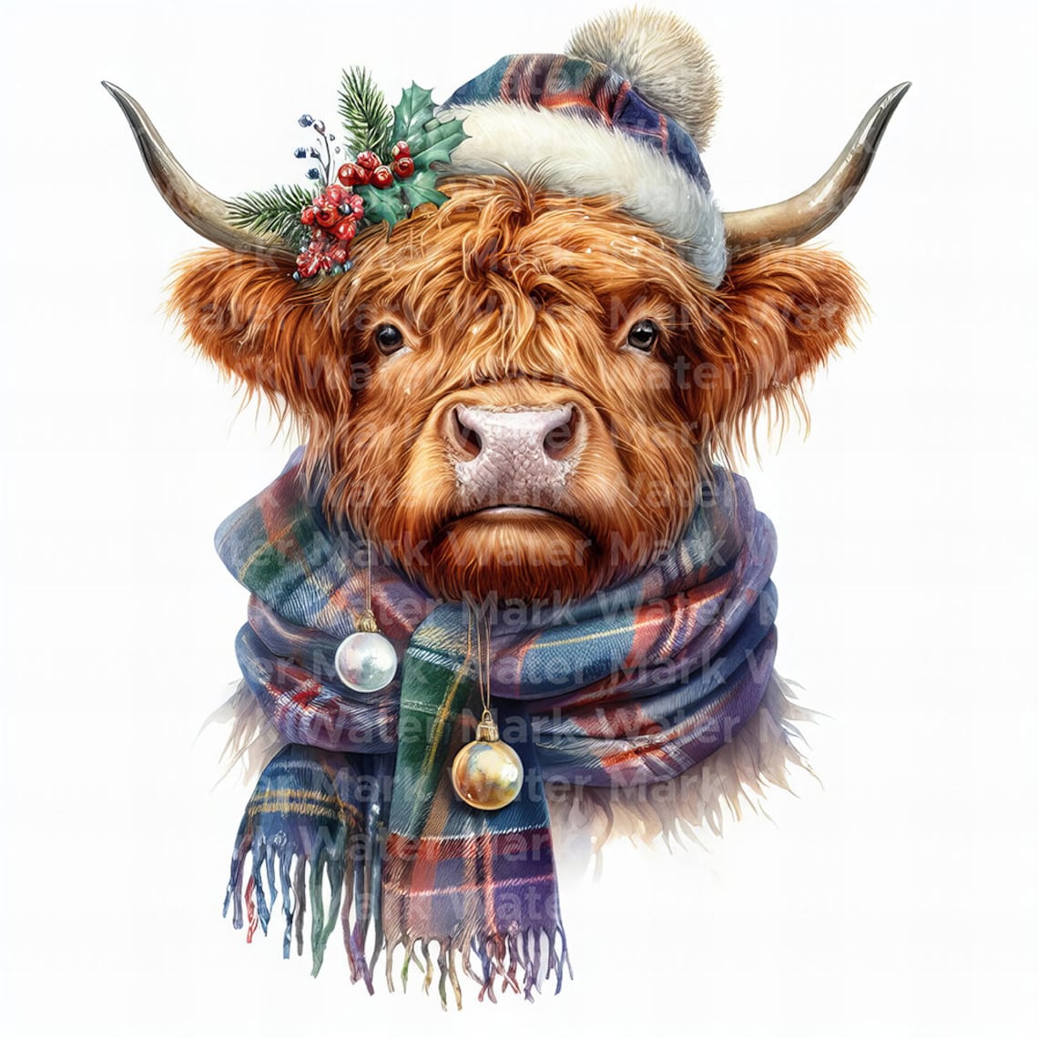 Christmas Highland Cow Clipart 10 Jpg Digital Download Card - Etsy