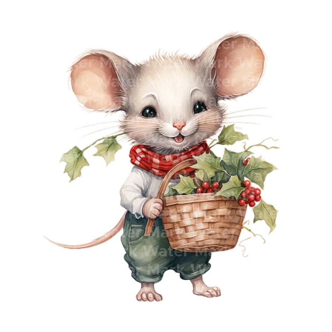 Christmas Mouse Clipart, 12 Jpg, Watercolor Clipart,mouse With ...