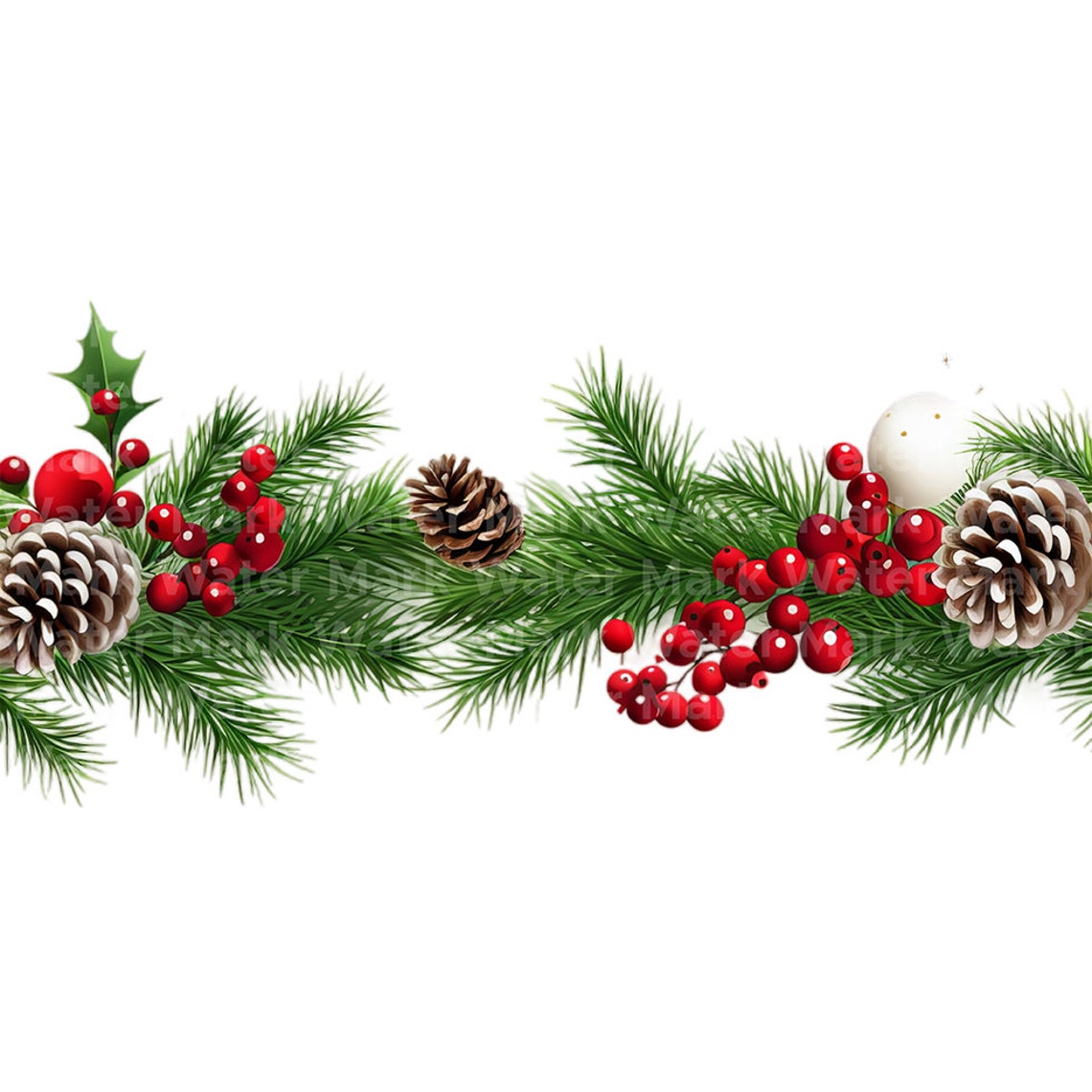 Watercolor Christmas Borders Clipart: Pine, Holly, Berries (digital ...