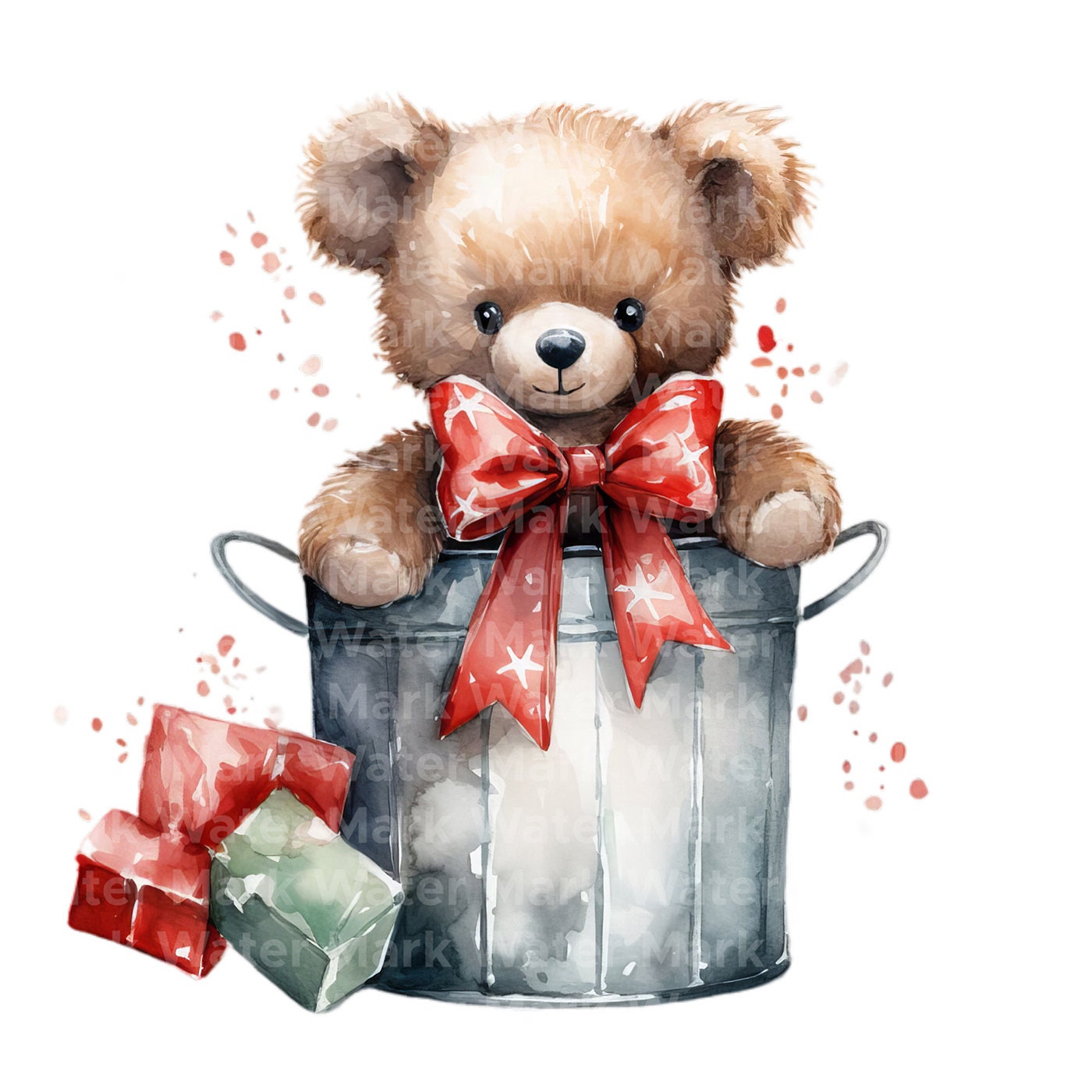 Christmas Teddy Bear Clipart 11 JPG Watercolor Clipart - Etsy