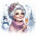 Christmas Old Lady Clipart: Elegant Grandma With Snowman (JPG Digital ...