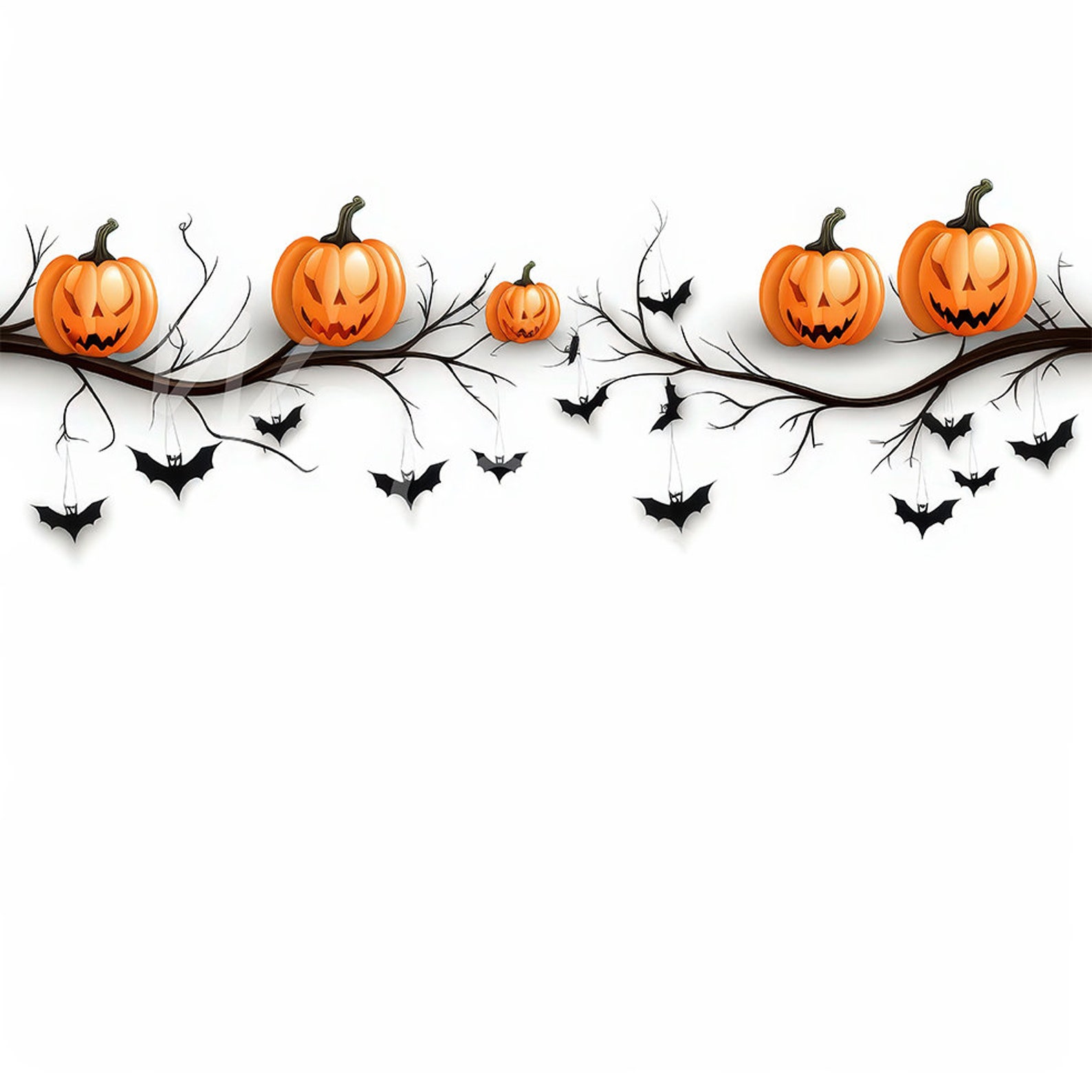 Watercolor Halloween Border Clipart: Pumpkin & Bats (digital Download ...