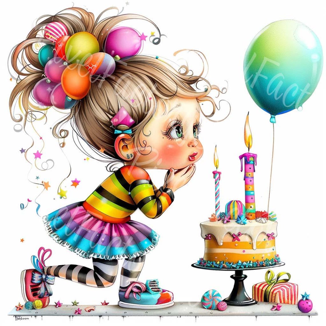 Birthday Girl Clipart: Colorful Party Cake & Balloons (12 JPG Digital ...