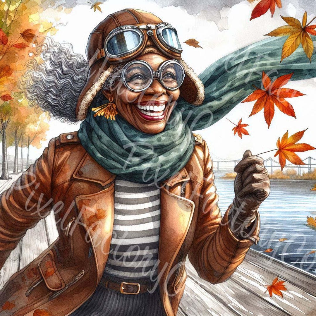 Autumn Black Woman Clipart: Vintage Pilot Style (12 JPG) - Etsy