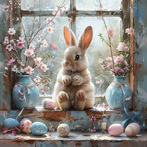 Easter Bunny in Window Clipart Easter Egg Graphics Easter Decorations ...