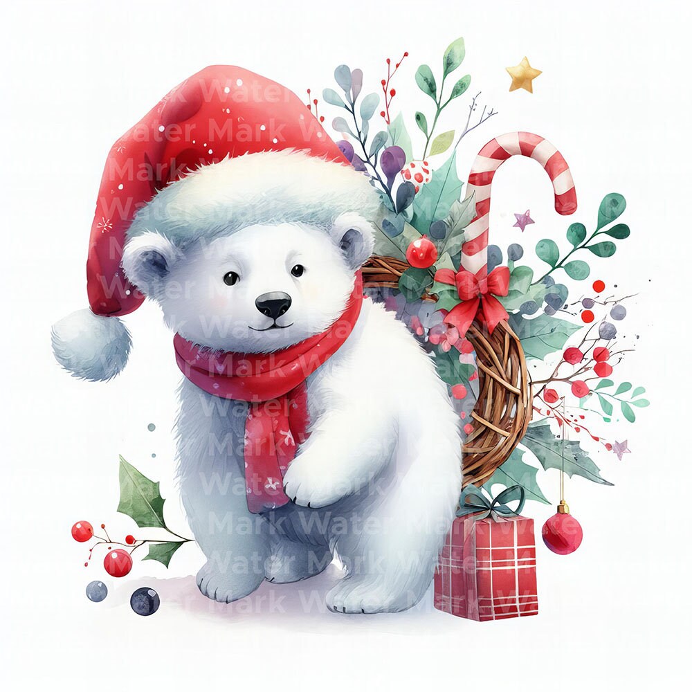 Christmas Teddy Bear Clipart 12 JPG Watercolor Clipart - Etsy