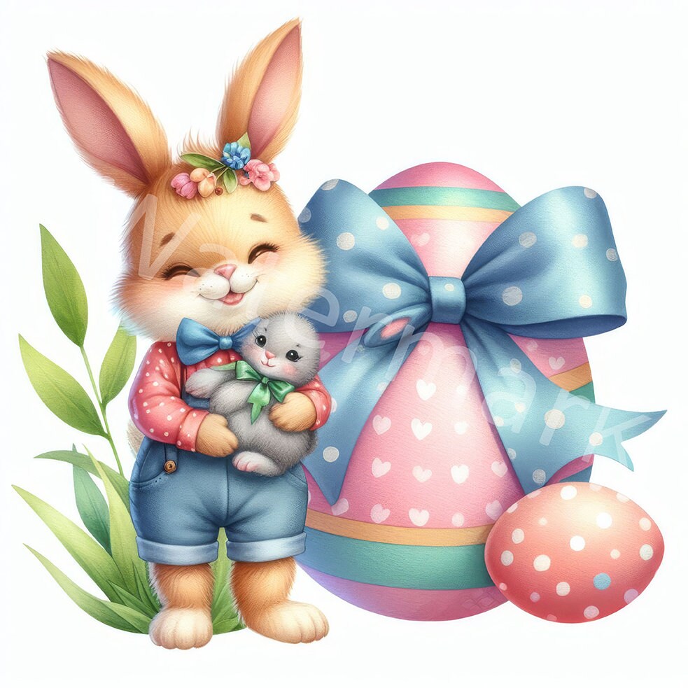 Easter Bunny Clipart, 12 JPG, Digital Download, Easter Eggs, Wall Art ...