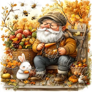 Autumn Grandpa Clipart Set: Cozy Fall Harvest, Animals (12 JPG) Digital ...