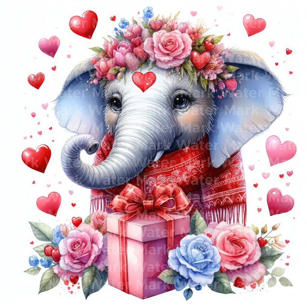 Valentine's Day Elephant Clipart, 12 JPG, Digital Download, Scrapbooks ...